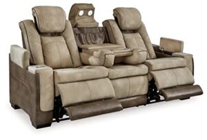 signature design by ashley next-gen durapella power reclining sofa with adjustable headrest, sand