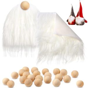 tatuo 22 pcs faux fur fabric squares and wooden balls gnome beards crafting set include 2 pcs fur fabric patches 10 x 10 inch 20 pcs wood balls for christmas crafting sewing supplies(white)