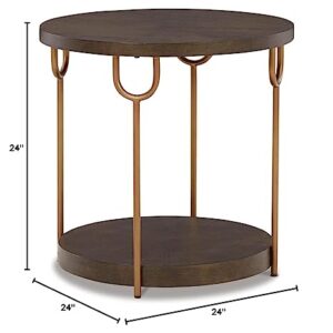 Signature Design by Ashley Brazburn Industrail Round End Table with Shelf, Dark Brown & Metallic