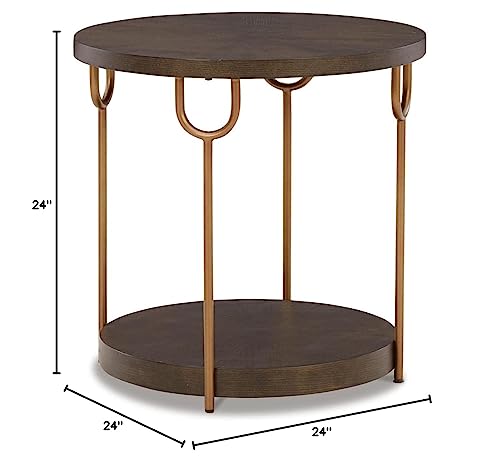 Signature Design by Ashley Brazburn Industrail Round End Table with Shelf, Dark Brown & Metallic