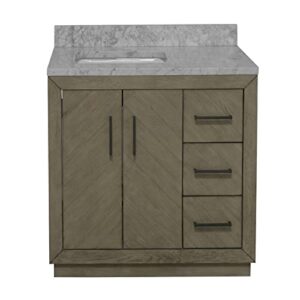 Peyton 36-inch Bathroom Vanity (Carrara/Gray Oak): Includes Gray Oak Cabinet with Stunning Carrara Marble Countertop and White Ceramic Sink