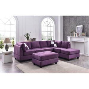 Glory Furniture Malone Microsuede Sectional in Purple