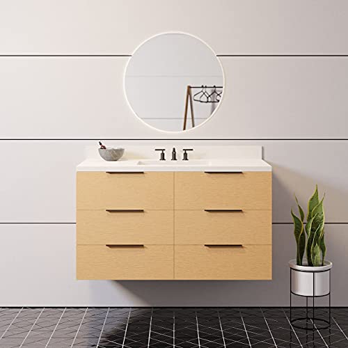 Kitchen Bath Collection Oslo 42-inch Floating Wall-Mounted Bathroom Vanity: Includes Blonde Wood Cabinet with Matte White Countertop and White Ceramic Sink