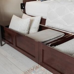 AFI Warren Twin XL Size Platform Bed with Footboard, Storage, & Charging Station in Walnut