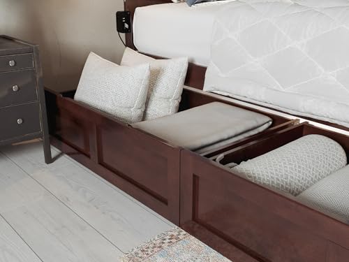 AFI Warren Twin XL Size Platform Bed with Footboard, Storage, & Charging Station in Walnut