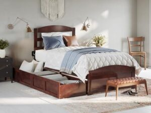 afi warren twin xl size platform bed with footboard, storage, & charging station in walnut