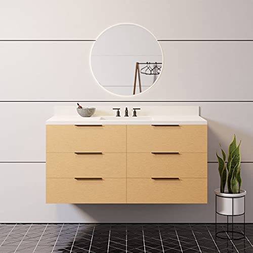 Kitchen Bath Collection Oslo 48-inch Floating Wall-Mounted Bathroom Vanity: Includes Blonde Wood Cabinet with Matte White Countertop and White Ceramic Sink