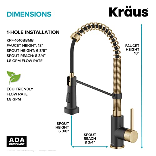 KRAUS Bolden Commercial Style 2-Function Single Handle Pull Down Kitchen Faucet in Brushed Brass/Matte Black, KPF-1610BBMB