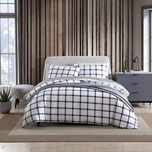 eddie bauer - king duvet cover set, soft cotton bedding with matching shams, modern plaid home decor (bunkhouse charcoal, king)