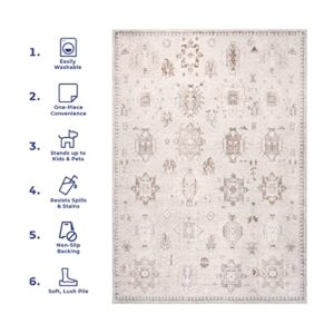 nuLOOM Krystin Medallion 8x10 Machine Washable Area Rug for Living Room Bedroom Dining Room Kitchen, Beige/Ivory