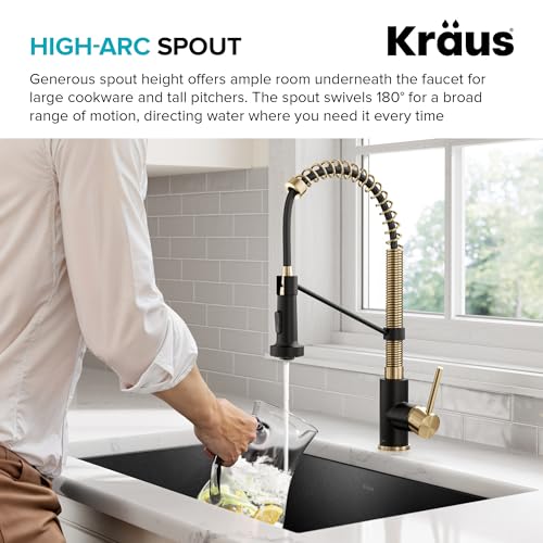 KRAUS Bolden Commercial Style 2-Function Single Handle Pull Down Kitchen Faucet in Brushed Brass/Matte Black, KPF-1610BBMB