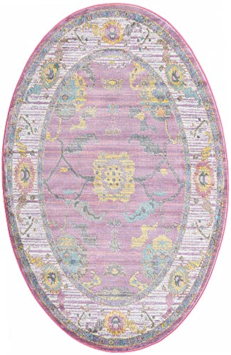 Rugs.com Paragon Collection Rug – 5' x 8' Oval Pink Medium-Pile Rug Perfect for Living Rooms, Large Dining Rooms, Open Floorplans