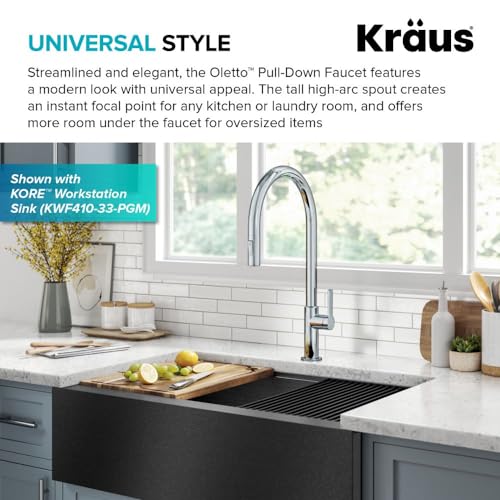 KRAUS Oletto High-Arc Single Handle Pull-Down Kitchen Faucet in Chrome, KPF-2821CH