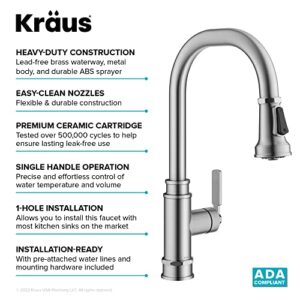 KRAUS Allyn Transitional Industrial Pull-Down Single Handle Kitchen Faucet in Spot-Free Stainless Steel, KPF-4101SFS