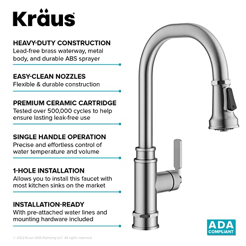 KRAUS Allyn Transitional Industrial Pull-Down Single Handle Kitchen Faucet in Spot-Free Stainless Steel, KPF-4101SFS