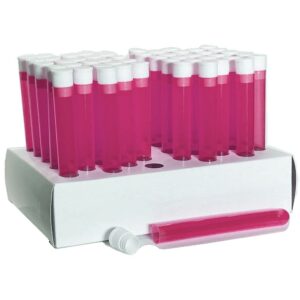 16x125mm plastic test tube set with caps and rack, pink tubes, white caps, and cardboard rack, karter scientific (pack of 50)