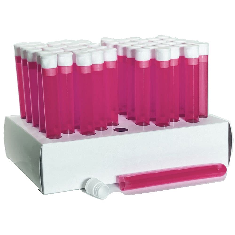 16x125mm Plastic Test Tube Set with Caps and Rack, Pink Tubes, White Caps, and Cardboard Rack, Karter Scientific (Pack of 50)