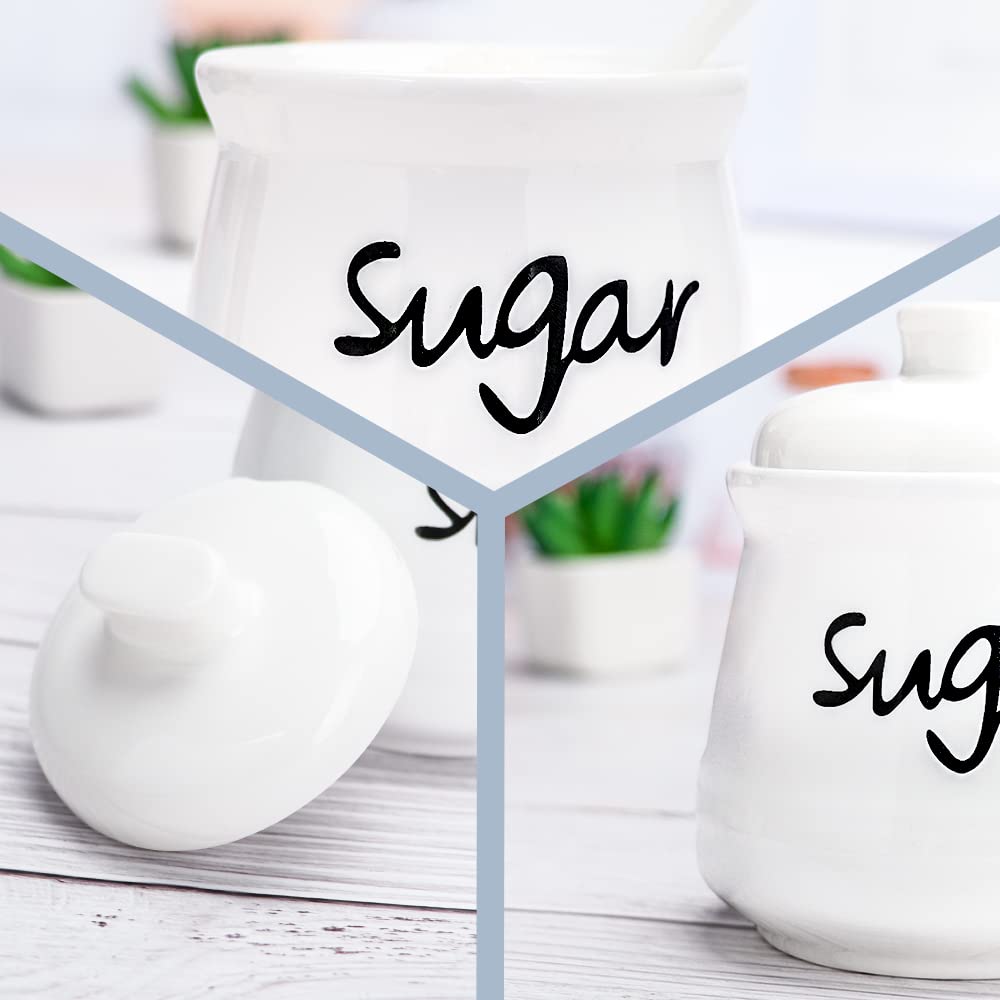 Swetwiny Ceramic Sugar Bowl with Lid and Spoon, 12 Ounces Porcelain Sugar Jar Sugar Dispenser, Sugar Container for Home and Kitchen Decor (White)