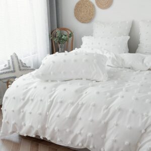 Uthem Tufted Duvet Cover Full Size (79x90 inch),3 Pieces - 1 Jacquard Comforter Cover with 2 Pillowcase，Chenille Dots All Season Soft Washed Microfiber Bedding Set with Zipper Closure,White