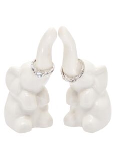 barbizon wagon elephant ring holder 2 pack, white, ceramic, jewelry storage