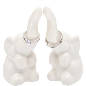 BARBIZON WAGON Elephant Ring Holder 2 Pack, White, Ceramic, Jewelry Storage