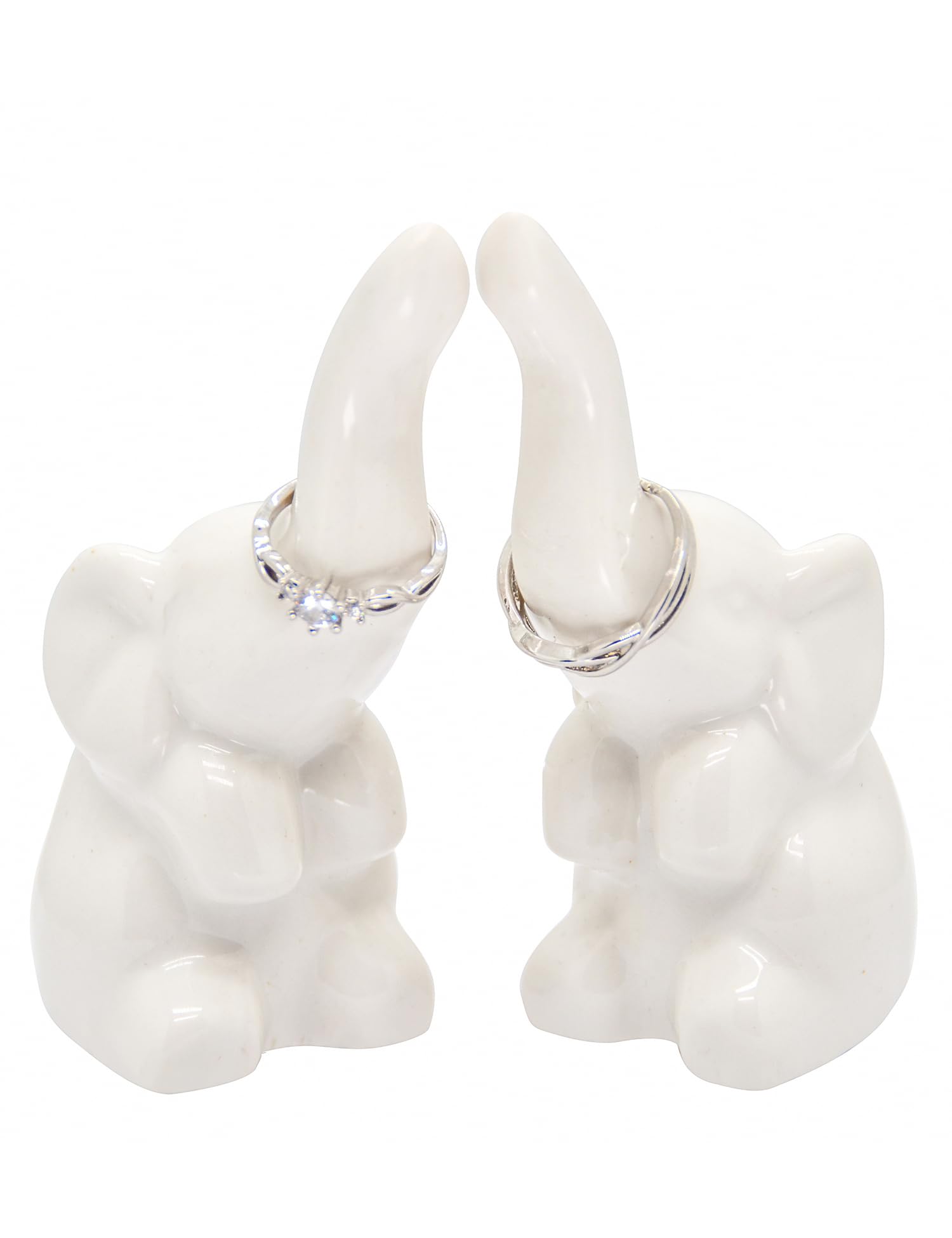 BARBIZON WAGON Elephant Ring Holder 2 Pack, White, Ceramic, Jewelry Storage