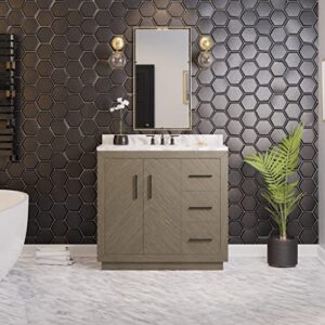 Peyton 36-inch Bathroom Vanity (Carrara/Gray Oak): Includes Gray Oak Cabinet with Stunning Carrara Marble Countertop and White Ceramic Sink