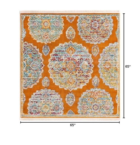 Rugs.com Paragon Collection Rug – 5 Ft Square Orange Medium-Pile Rug Perfect for Living Rooms, Kitchens, Entryways