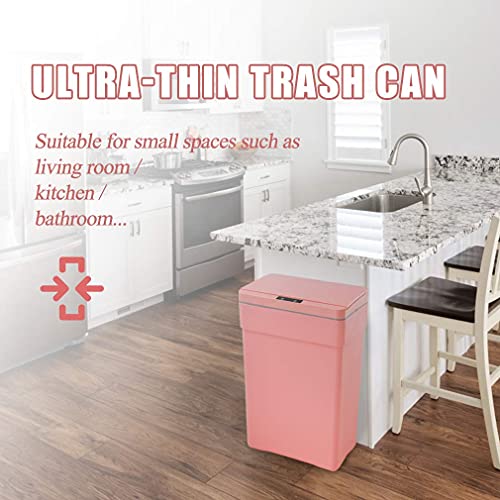 Automatic Trash Can 13 Gallon Trash Can with Lid, Kitchen Garbage Can 50 Liter High-Capacity Waste Bins Touch Free Kitchen Trash Can Plastic Trash Can for Bathroom Bedroom Home Office, Pink