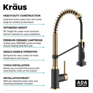 KRAUS Bolden Commercial Style 2-Function Single Handle Pull Down Kitchen Faucet in Brushed Brass/Matte Black, KPF-1610BBMB