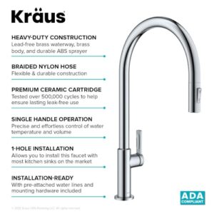 KRAUS Oletto High-Arc Single Handle Pull-Down Kitchen Faucet in Chrome, KPF-2821CH