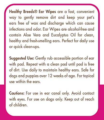 Healthy Breeds Basset Hound Ear Cleaning Wipes with Aloe & Eucalyptus for Dogs 100 Count,White