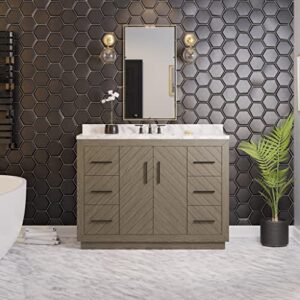 peyton 48-inch bathroom vanity (carrara/gray oak): includes gray oak cabinet with stunning carrara marble countertop and white ceramic sink