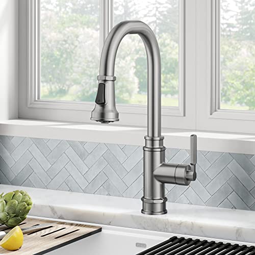 KRAUS Allyn Transitional Industrial Pull-Down Single Handle Kitchen Faucet in Spot-Free Stainless Steel, KPF-4101SFS