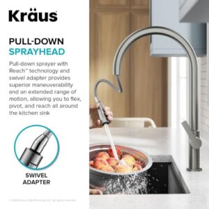 KRAUS Oletto High-Arc Single Handle Pull-Down Kitchen Faucet in Chrome, KPF-2821CH