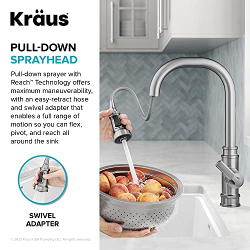 KRAUS Allyn Transitional Industrial Pull-Down Single Handle Kitchen Faucet in Spot-Free Stainless Steel, KPF-4101SFS