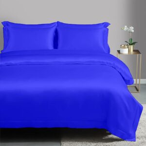 premium quality royal blue 3pcs duvet cover set 100% satin silk solid super king size,1000 thread count luxury soft and comfortable,with corner ties (1 duvet cover+2 pillowcases) 108x98inches