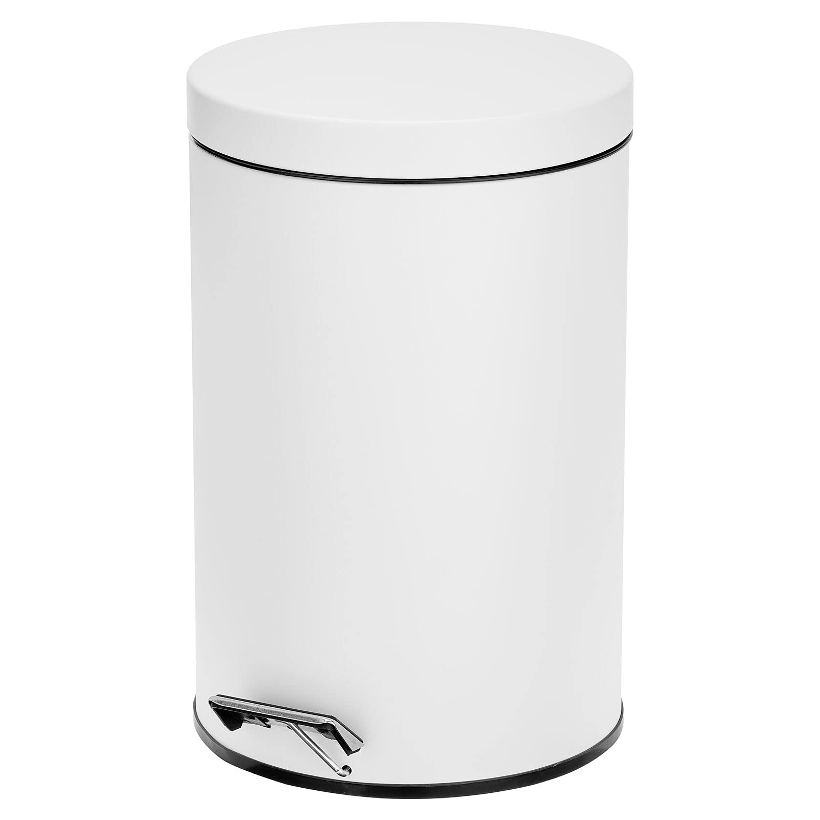 mDesign 3.2 Gallon/12 Liter Round Metal Step Trash Wastebasket, Garbage Container Bin for Bathroom, Powder Room, Bedroom, Kitchen, Craft Room, Office - Removable Liner Bucket - White