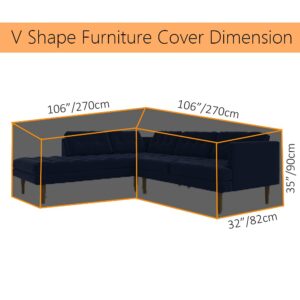 COOSOO Patio V Shape Sofa Cover Sectional Waterproof Corner Sofa Cover Outdoor Dust-Proof Anti-UV Furniture Couch Cover for Lawn Garden Yard Indoor with Windproof Buckle Extra Large Grey