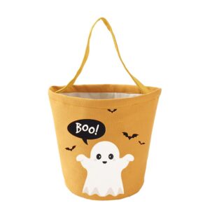 secarond halloween trick or treat bags halloween candy buckets tote bags orange black ghost halloween party favor reusable bags for halloween (orange)