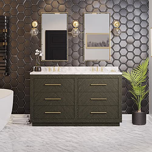 Kitchen Bath Collection Avery 60-inch Double Bathroom Vanity (Carrara/Dark Oak): includes Dark Oak Cabinet with Stunning Carrara Marble Countertop and White Ceramic Sinks