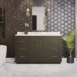 Kitchen Bath Collection Peyton 60-inch Single Bathroom Vanity (Carrara/Dark Oak): Includes Dark Oak Cabinet with Stunning Carrara Marble Countertop and White Ceramic Sink