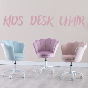 Cute Kids Desk Chair Velvet Adjustable Task Chair Swivel Vanity Chair Child Computer Chair for Girls Bedroom/Study Room/Make Up, Light Blue