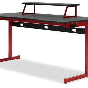 Signature Design by Ashley Lynxtyn Contemporary 63" Home Office Desk with Raised Monitor Stand, Red & Black