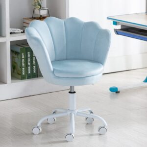 cute kids desk chair velvet adjustable task chair swivel vanity chair child computer chair for girls bedroom/study room/make up, light blue