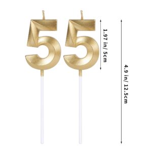 Gold 55th Birthday Candles for Cakes, Number 55 Glitter Candle Cake Topper for Party Anniversary Wedding Celebration Decoration