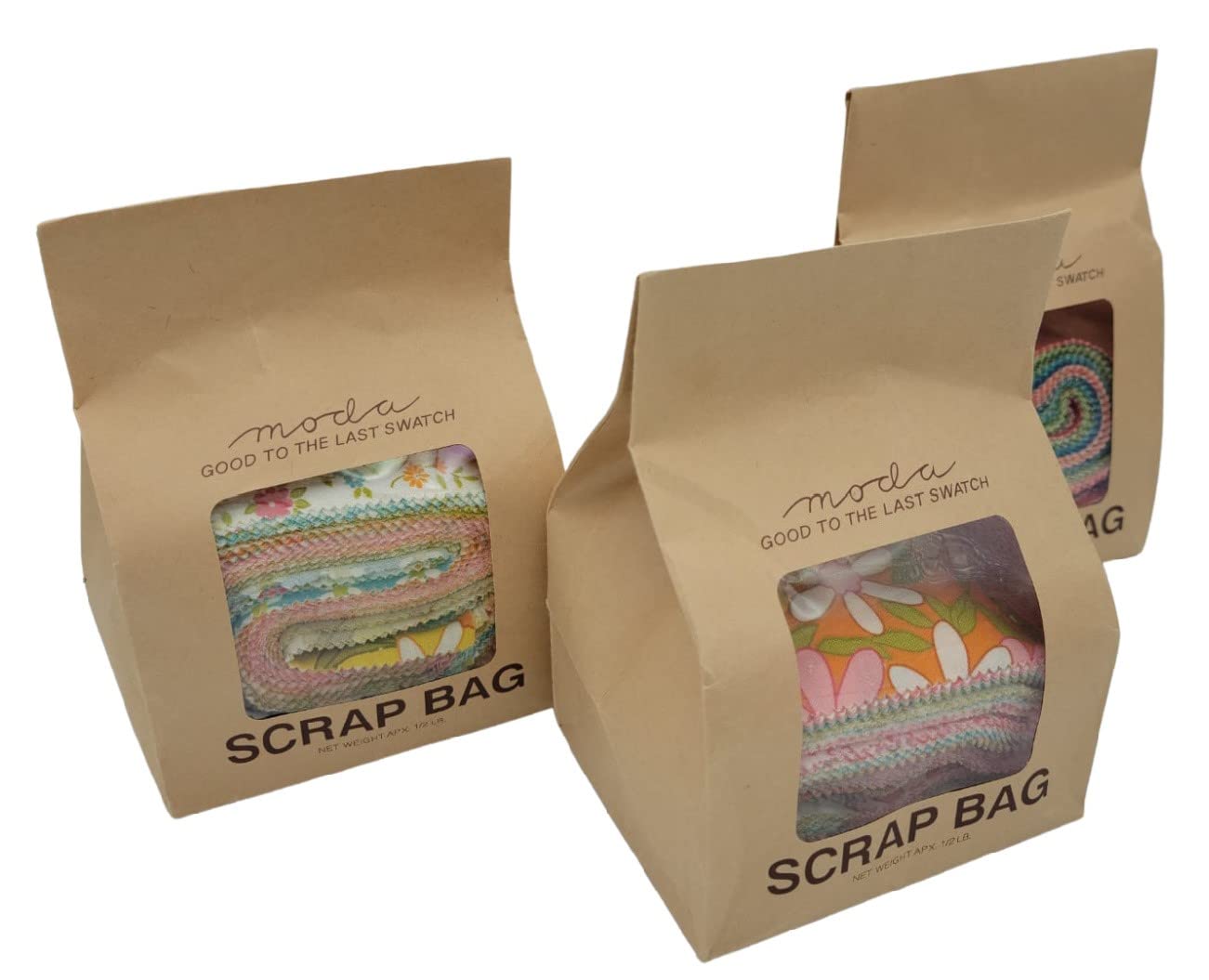 Moda Fabric 3 Scrap Bags, Assorted, 6 Inches