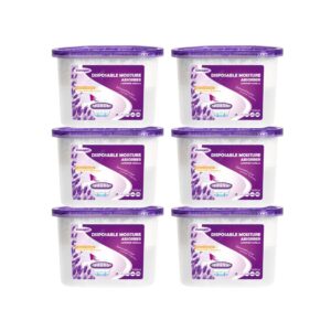 canager lavender vanilla moisture absorber box,odor eliminator and dehumidifier boxes for closet,bedroom,kitchen,bathroom-6 packs,cups - traps moisture for fresher, cleaner air purple