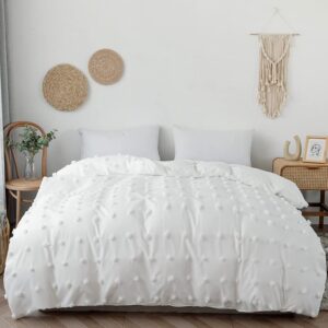 uthem tufted duvet cover full size (79x90 inch),3 pieces - 1 jacquard comforter cover with 2 pillowcase，chenille dots all season soft washed microfiber bedding set with zipper closure,white