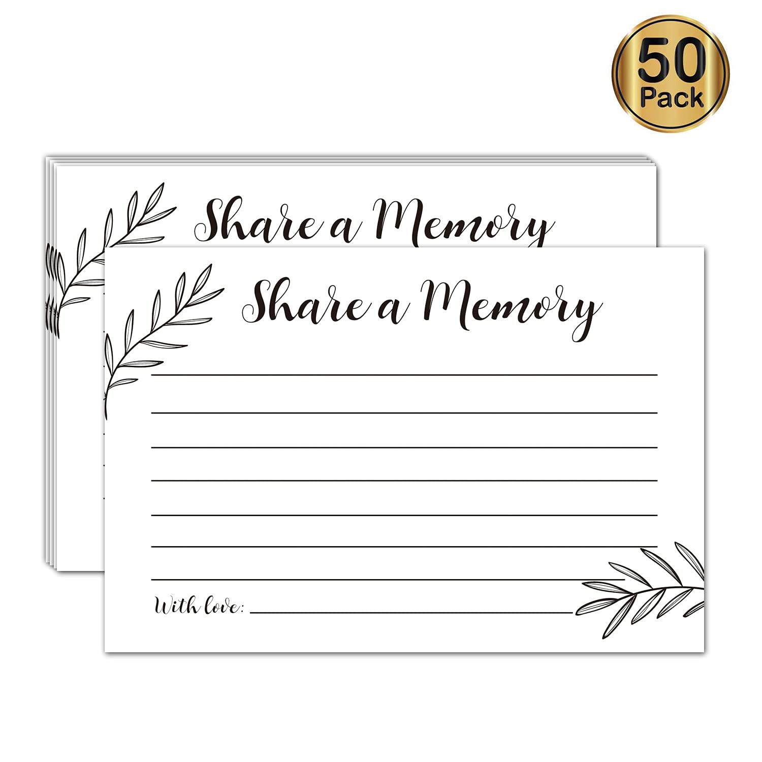 Share a Memory Cards, 50 Cards, Memory Card for Celebration of Life, Graduation, Wedding, Retirement, Going Away Party, 4inch x 6inch, White